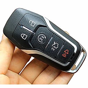 Replacement Keyless Entry Remote Smart Key Fob Shell Case Fit for Ford F150 Fusion Explorer Mustang Lincoln MKZ MKC 5 Buttons Button Pad Cover (Black, 5 Buttons)
