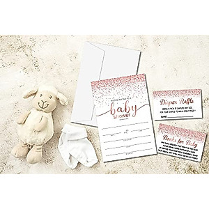 Baby Shower Invitation Kit, Diaper Raffle Games, Books For Baby, Pink Rose Gold Baby Gender Reveal Fill In Invites Cards, Each Design 25 Cards & 25 Envelopes （A Total of 100 set） - BABYSET-003