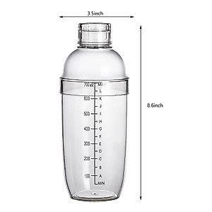 700cc / 24 oz Plastic Shaker Cocktail Drink Mixer Boba Tea Shaker,Professional Bar Tools Set (2)