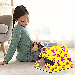 Guinea Pig House Bed, Rabbit Large Hideout, Small Animals Nest Hamster Cage Habitats Pink Pineapple Yellow