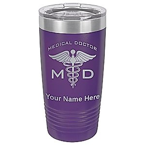 LaserGram 20oz Vacuum Insulated Tumbler Mug, MD Medical Doctor, Personalized Engraving Included (Dark Purple)