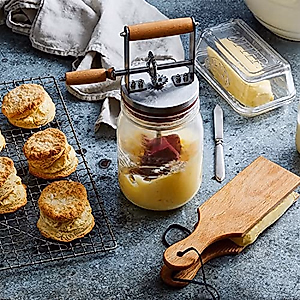 1.5 Liters Manual Butter Churner - Wooden Handle Shakes Stainless Steel Gear Manual Butter Maker, Butter Churner Hand Crank Mason Jar, Baking of Top Gadgets Butter Maker Cream Mixer