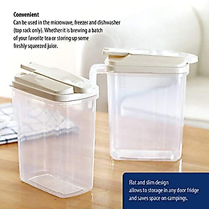 Large Pour Airtight plastic drink Pitcher jar with Locking Spout lid and Handle. Water Coffee, lemonade, iced Tea & juice 61oz/1.8 liter. Detachable Top. Slim design. Safer than glass. Jarra