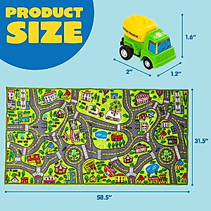 JOYIN Kids Play Rugs - 12 Pull-Back Vehicle Set - Durable Carpet Playmat Rug - City Pretend Play - Toddler Car Track Rug
