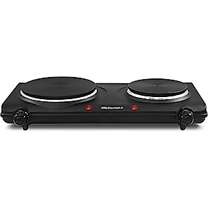 Elite Gourmet EDB-302BF Countertop Double Cast Iron Burner, 1500 Watts Electric Hot Plate, Temperature Controls, Power Indicator Lights, Easy to Clean, Black