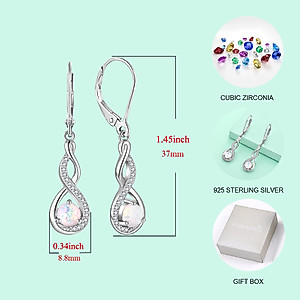 Starchenie Opal Earrings 925 Sterling Silver Infinity Dangle Earrings Birthstone Jewelry for Women