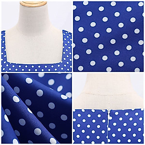 Women Vintage 50s 1950s Dress Square Neck A-line Polka Dot Rockabilly Swing Evening Party Cocktail Dresses Blue M