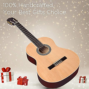 ADM Full Size Classical Nylon Strings Acoustic Guitar 39 Inch Classic Guitarra Starter Bundle for Adult with Free Lessons, Gig Bag, Tuner, Footstool, Kids Student Beginner Kits, Nature