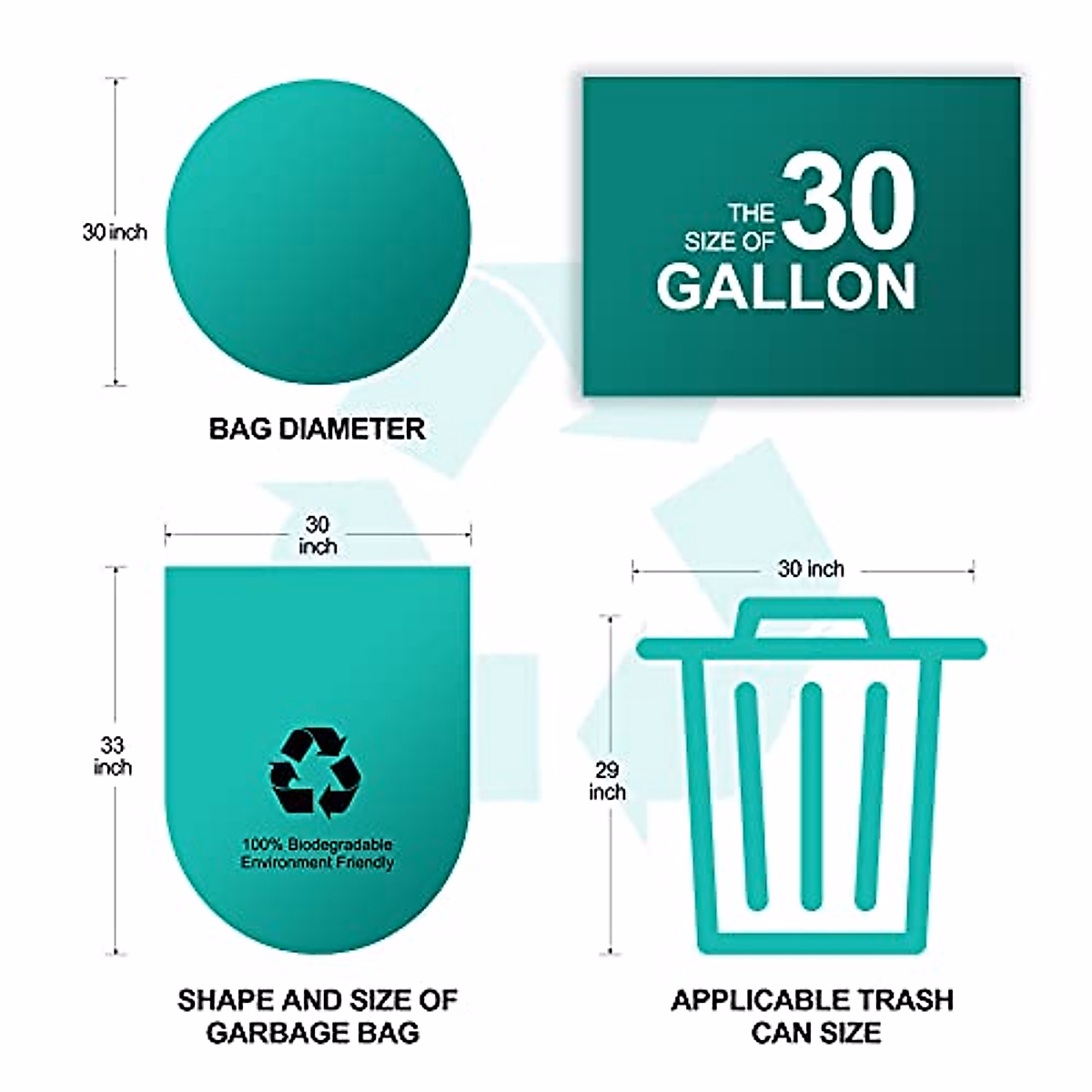 Eyliden 100% Compostable Trash Bags - 100 Count 30 Gallon(113L) Tall Kitchen Garbage Bags, Fallen Leaf Bag, Medium Wastebasket Bags for Yard Home Bedroom Office Indoor Outdoor Garbage Can