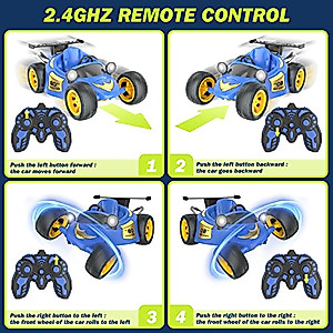 STAVOZE Remote Control Car, RC Stunt Car with 4 Batteries, 2.4Ghz Double Sided 360° Rotating and Tumbling RC Car with Lights and Music, Remote Control Toy Car for Boys/Girls 4-7, 8-12, Birthday/Xmas