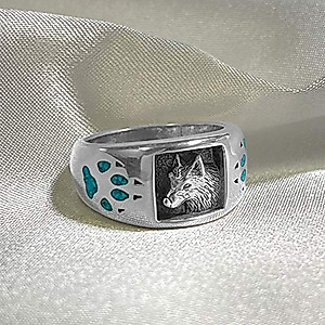 Southwestern Style Natural Turquoise Gemstone 925 Sterling Silver Wolf Paw & Claw Ring for Women Size 13.5