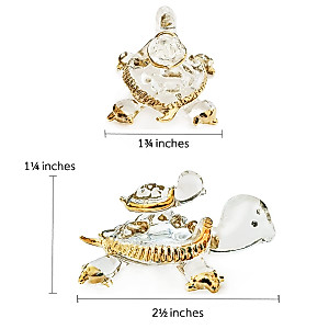 WitnyStore Tiny 2½" Long Clear Gold Mom And Baby Tortoise Figurine Miniature Hand Blown Painted Glass Turtle Chelonian Aquatic Reptile Small Crystal Animals Decorative Collectible Figurines Décor Gift