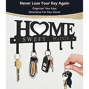 WIPHANY Key Holder Hooks Organizer Hanger Rack Wall Mounted with Screws and Anchors Home Sweet Home Wall Metal Decor for Entryway Front Door Kitchen Hallway Garage Mudroom Office 9.8inches/25cm