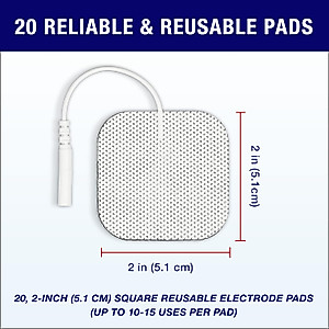 Syrtenty TENS Unit Pads 2"X2" 3rd Gen Reusable Latex-Free Replacement Pads Electrode Pads with Upgraded Sticky Electrode Pads Gel and Non-Irritating Design for Muscle Stimulator Electrotherapy (20)
