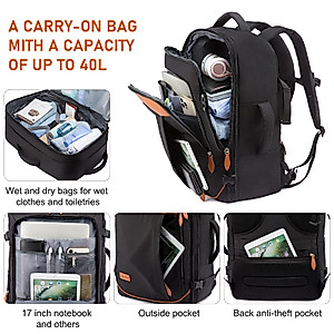 LOVEVOOK Carry on Backpack, 40L Travel Backpack for Women Men Airline Approved, Expandable Large Suitcase Backpacks With 4 Packing Cubes, Aer Travel Pack 3, Water Resistant Weekender Bag