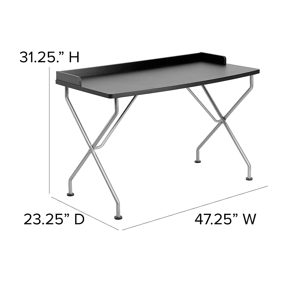 Flash Furniture Black Computer Desk with Raised Border and Silver Metal Frame