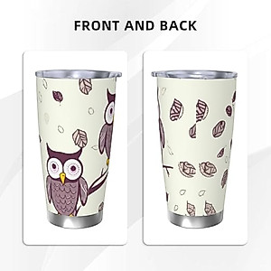 Owl Tree Branches Tumbler with Lid and Straw 20oz Stainless Steel Car Cup for Hot and Cold Drinks, Double Wall Insulated Travel Coffee Mug Reusable Drink Thermos Cup Birthday Gifts