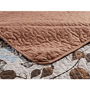 Kids Zone Home Linen Bedspread Set Brown Tan Sky Blue Leaves White New (Twin/Twin Extra Long)