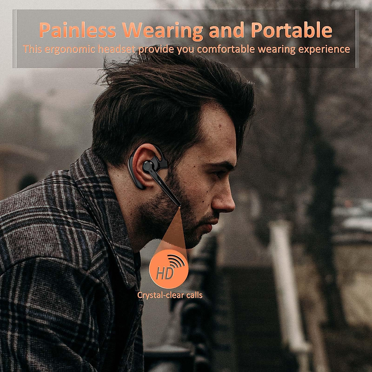 AMINY Wireless Bluetooth Headset with Dual Microphone Noise Cancelling,Auriculares Bluetooth Earpiece 30 Hrs Talking Time V5.3 Bluetooth Earphones Wireless Headset for Trucker/Driving/Office