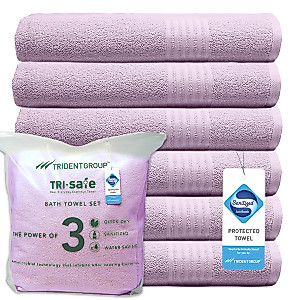 TRIDENT Bath Towel 6 Pack (24" x 50"), Generously Sized Thick Towels, Soft, Super Absorbent and Fast Drying, No Fading Multipurpose Use for Sports, Travel, Fitness, Yoga, Daily Use, Lilac