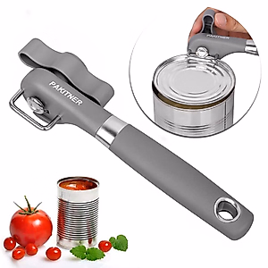 PAKITNER- Cut safe can opener, Manual can opener smooth edge - handheld Side cut can opener with Sharp Blade, Comfortable Grip Handle Food Grade Stainless Steel Cutting Can Opener, Gray