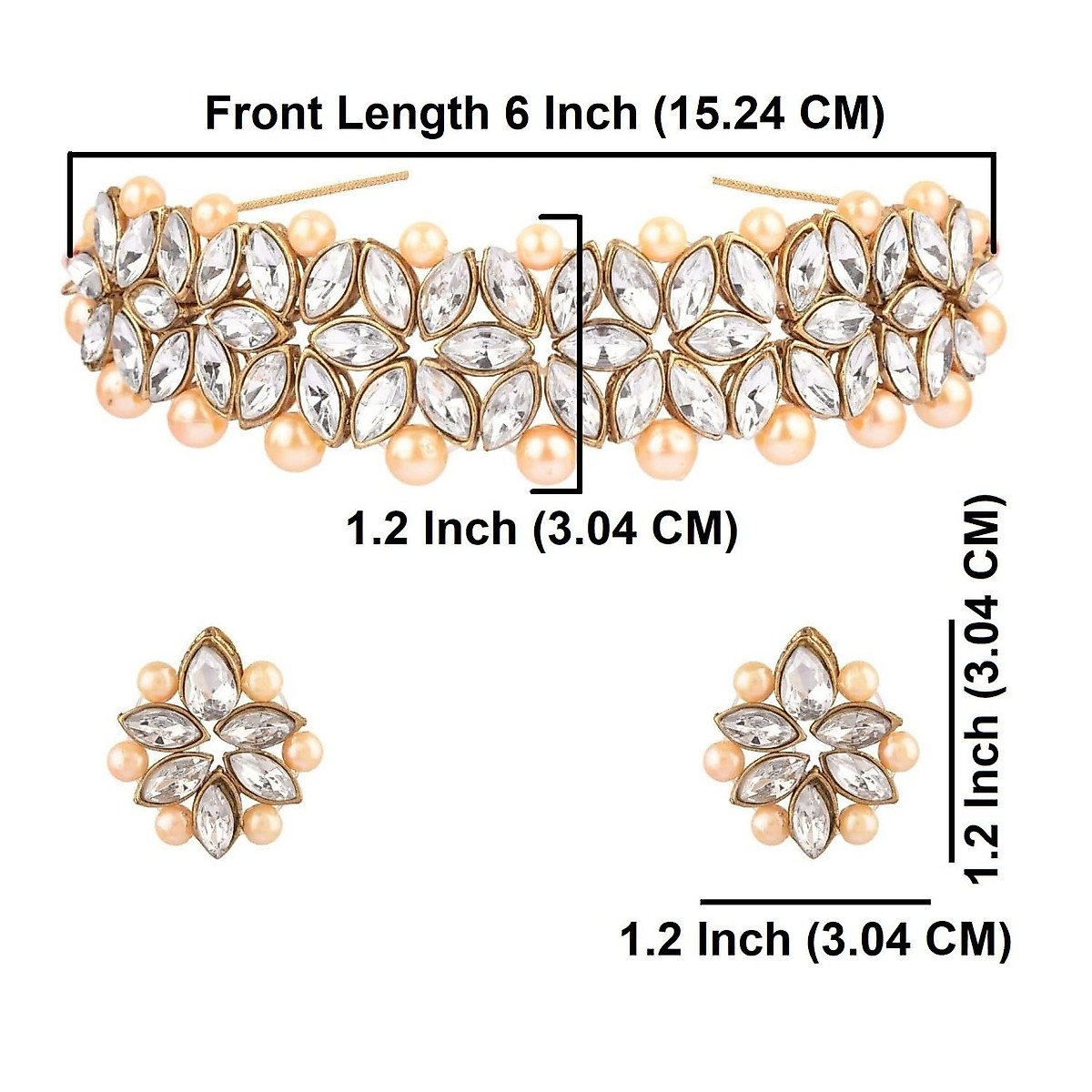 Efulgenz Crystal Pearl Choker Necklace Indian Jewelry Sets for Women Indian Jewelry Faux Pearl Floral Crystal Choker Necklace Stud Earrings Bollywood Wedding Choker Necklace for Women