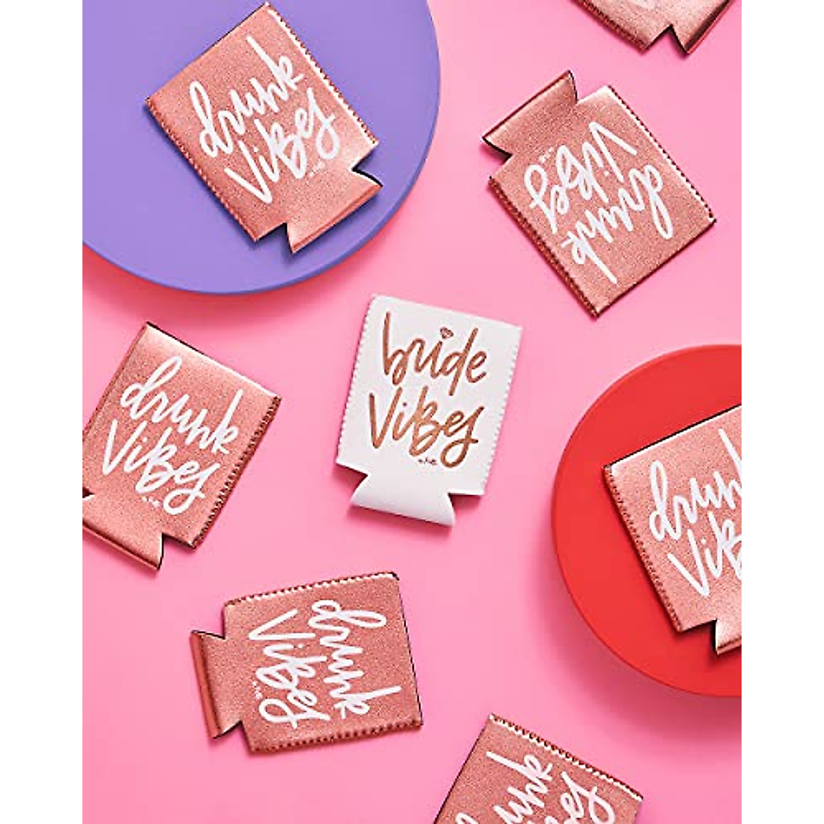 xo, Fetti Bachelorette Party Bride Vibes Can Cooler - White + Rose Gold, 10 Count | Neoprene Holder, Drink Sleeve,Bridal Shower, Engagement Party Decoration and Bride To Be Gift