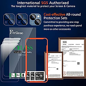 Ferilinso [6-in-1] for Apple iPhone 14 & 13 Screen Protector Accessories 3 Pack 9H Tempered Glass 2 Pack HD Camera Lens Protector Cover Protection Case Friendly mounting Frame protector de pantalla