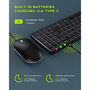 Wireless Rechargeable Keyboard and Mouse Combo Backlit, SURPAO Illuminated Ergonomic Keyboard and Mouse Set, 2.4G Ultra-Thin Portable Silent Keyboard Mouse for Computer/Laptops/Windows/Smart TV, Black