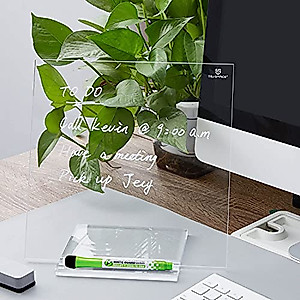 Acrylic Dry Erase White Board - 10 x 10 Inches Clear Desktop Whiteboard Frameless to List Board with Markers Tray Small Desktop Dry-Erase-Board Mini Easel Whiteboard