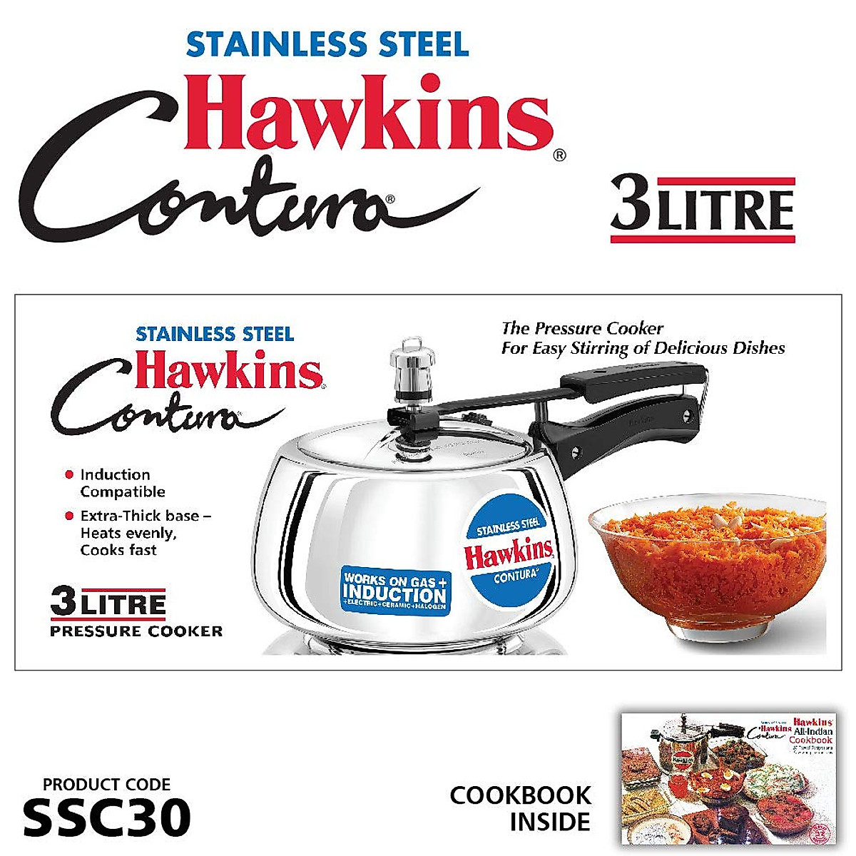 Hawkins Contura-SSC30 Pressure cooker, Small, Silver