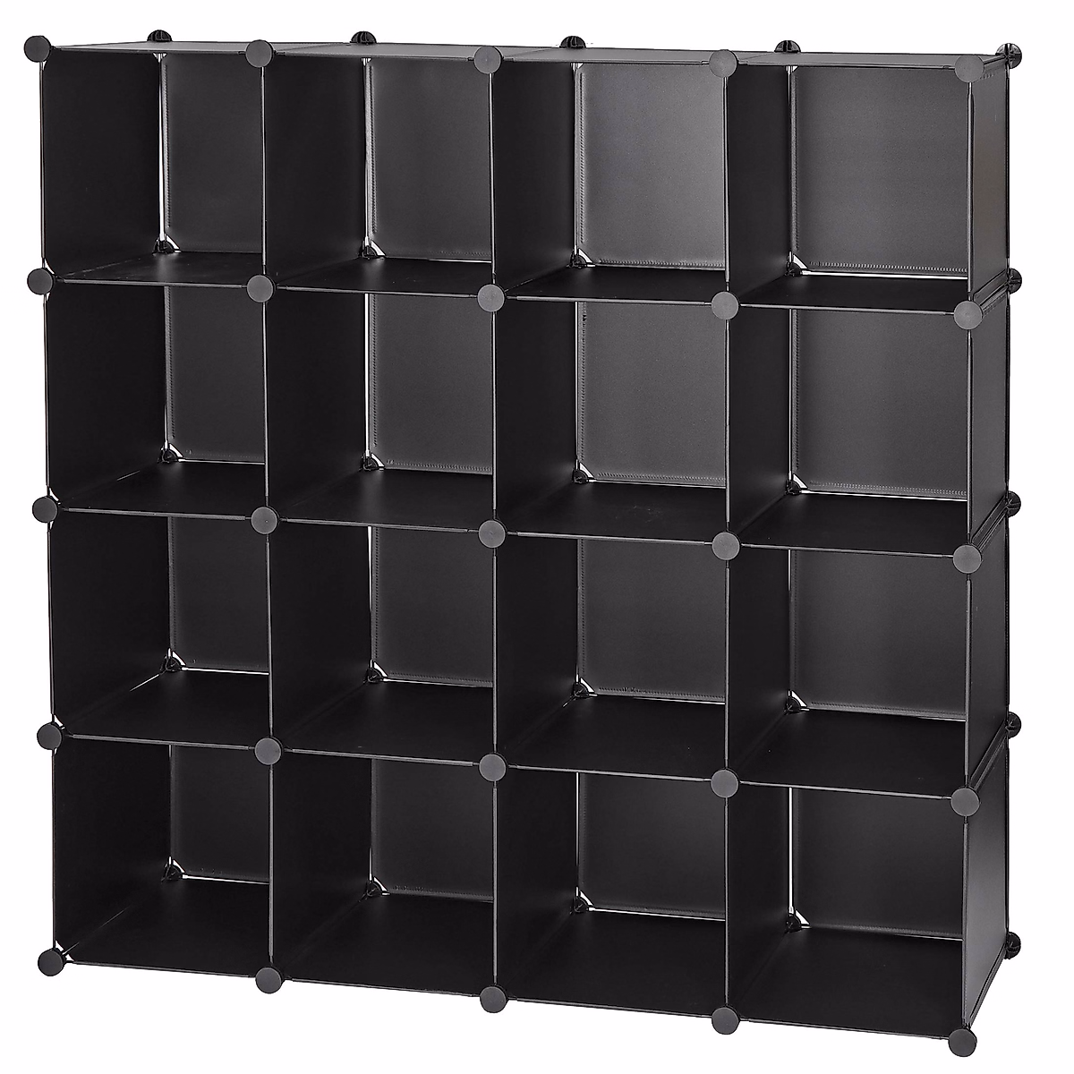 SUPER DEAL Cube Storage Organizer Shelf 16 Cubes Shoe Rack Bookcase Display Shleves Plastic DIY Modular Cabinet Closet with Metal Hammer for Home Bedroom, Living Room, Bathroom, Office, Black