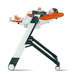 Peg Perego Siesta, Grow With Baby Folding High Chair & Recliner, Height Adjustable, Quick Clean & Easy Push Wheels For Babies & Toddlers, Made in Italy, Palette Grey (Grey)