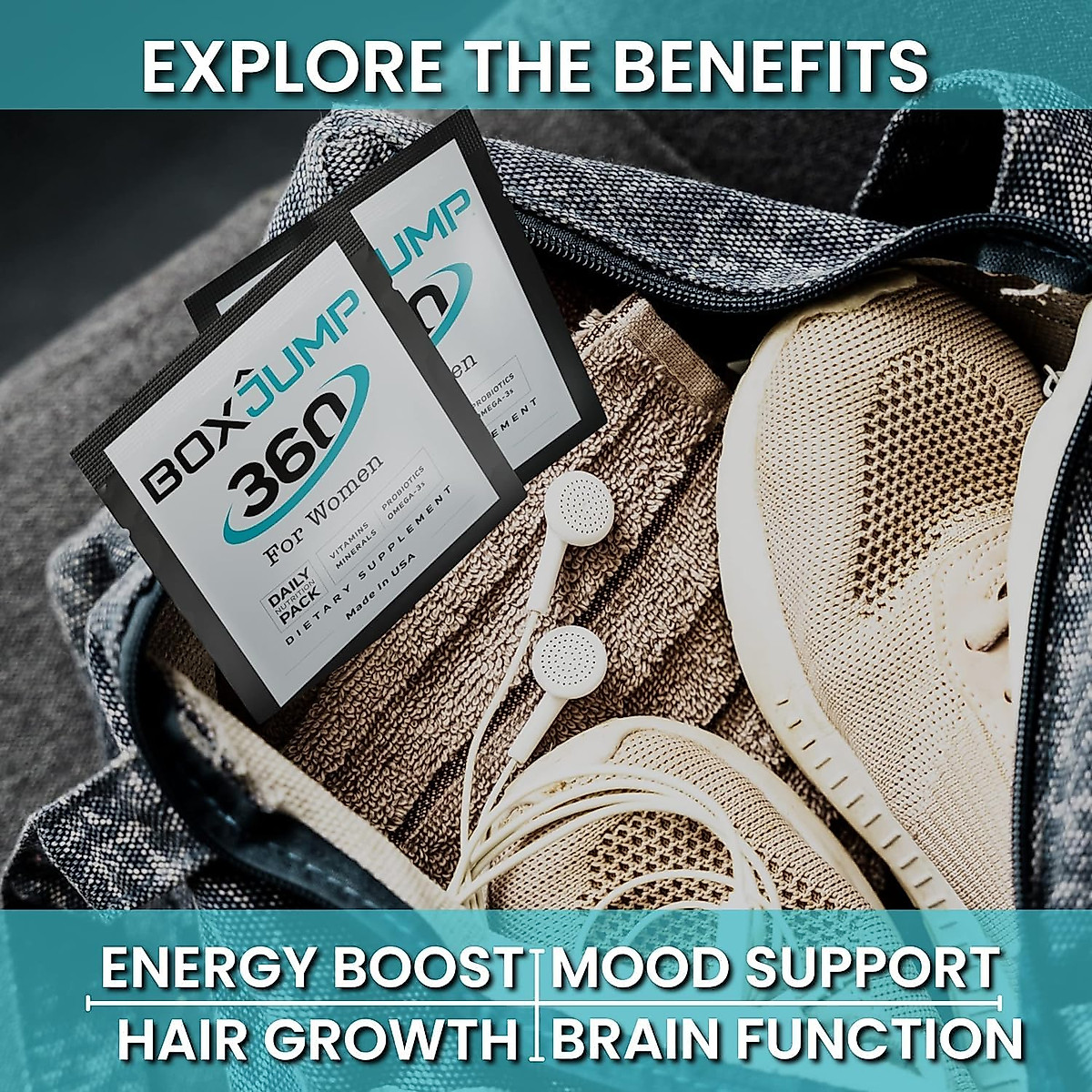 BoxJump Daily Multivitamin Packs for Women - Packed with All Essential Minerals and Vitamins for Women - Boost Energy, Increase Endurance, Aid Immune Support - Vitamin D, C, E, A, B12+ (30-Day) 360