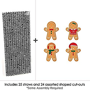 Big Dot of Happiness Gingerbread Christmas - Paper Straw Decor - Gingerbread Man Holiday Party Striped Decorative Straws - Set of 24