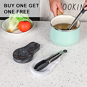 HESHIBI Spoon Rest, 2 Packs Marble Spoon Rest for Kitchen Stove Countertop, Marble Utensil Holder, Perfect for Spatula, Ladle, Fork (White and Black)