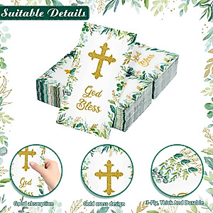 100 Pcs Religious Napkins Baptism Cross Napkins 3 Ply 16 x 13 in First Communion Holy Christening Party Hand Towel Guest God Bless Cocktail Beverage Disposable Napkins for Baptism Party