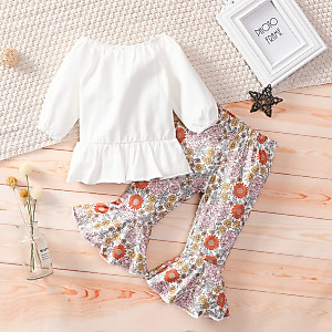 Aimaopao Baby Girl Floral Clothes Set Toddler Girls Long Sleeve Tops and Pants Kids 2Pcs Outfits Clothing (Buttons&Flowers, 4-5T)