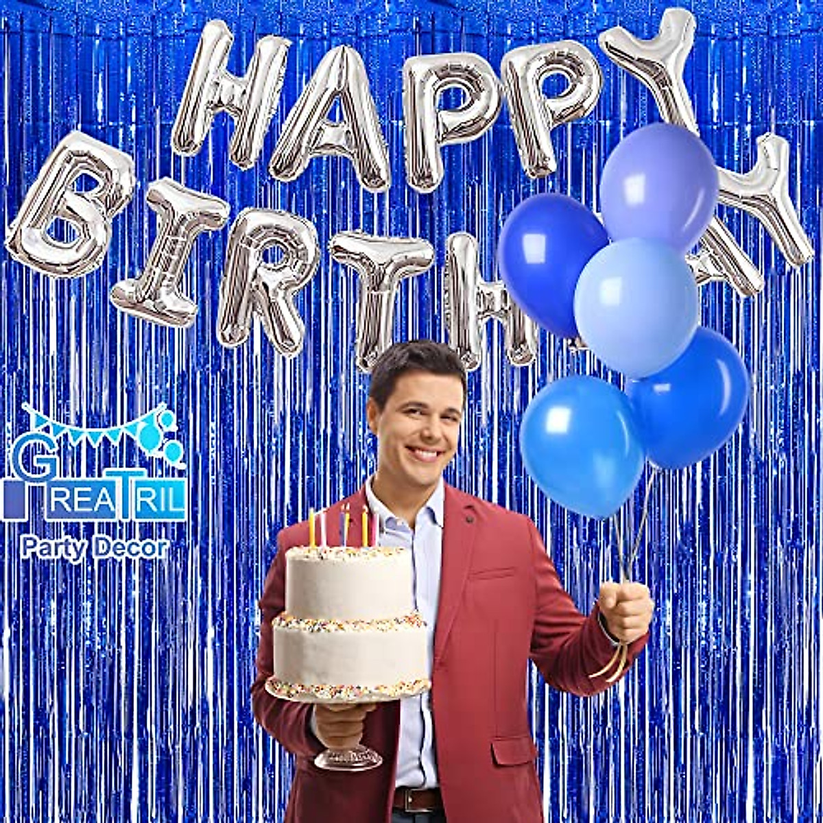 Dark Blue Tinsel Backdrop Streamers - GREATRIL Party Streamers Backdrop Foil Fringe Curtains for Birthday/Bachelorette/Bridal Shower/Wedding/Engagement Decorations - 1m x 2.5m - Pack of 2