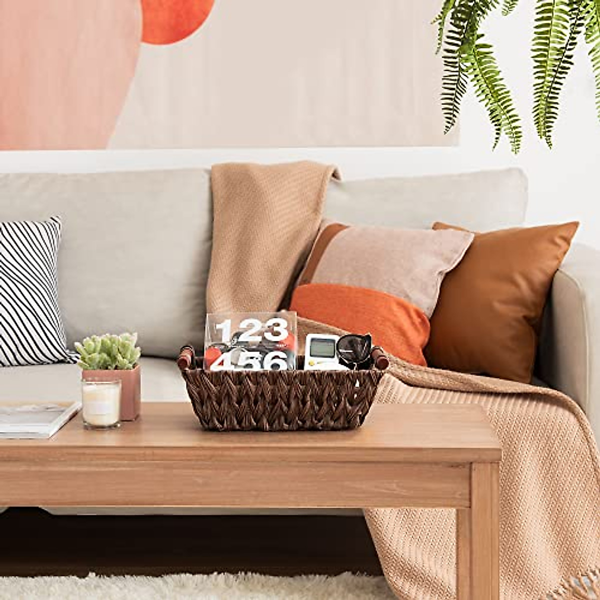 GRANNY SAYS Wicker Storage Baskets, Waterproof Wicker Basket with Handles, Woven Storage Bins for Pantry Kitchen and Bathroom, Brown, 2-Pack