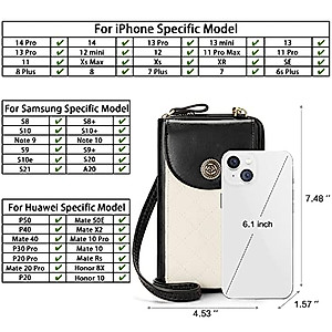 BROMEN Small Cell Phone Purse Crossbody Bags for Women Vegan Leather Wallet Purse with Credit Card Holder Black with White