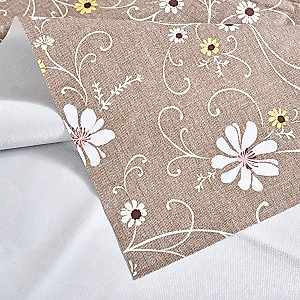 Fall Vinyl Waterproof Tablecloth, Rectangle Plastic PVC Oilcloth Tablecloths Wipeable Table Cloth Cover for 6 Foot Folding Tables, Kitchen, Dining Room Table, Crafting Tan Floral, 54 x 72 Inch