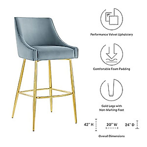 Modway Discern Performance Velvet Bar Stool with Light Blue Finish EEI-5473-LBU