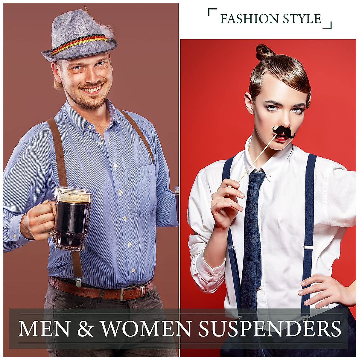 Handepo 9 Pieces Y Back Style Unisex Suspenders Adjustable Elastic Suspenders for Men Women Rainbow Suspenders with Clip for Pants (Classic Color)