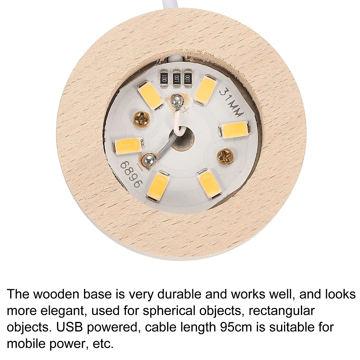MECCANIXITY LED Wood Displays Base Ball Stand Holders 6x2cm Warm Light Round USB Switch for Crystal Ball Stone Pack of 2