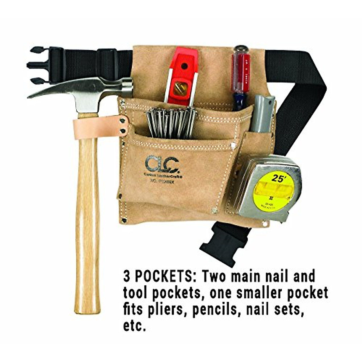 Custom LeathercraftIP489X Suede Tool Bag & Poly Web Belt, 3 Pocket , Tan