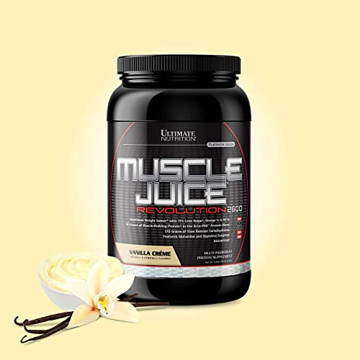 Ultimate Nutrition Muscle Juice Revolution 2600 Weight Gainer, Intestinal Health, and Muscle Recovery with Glutamine, Micellar Casein and Time Release Complex Carbohydrates, Vanilla Protein Powder, 4.69 Pounds