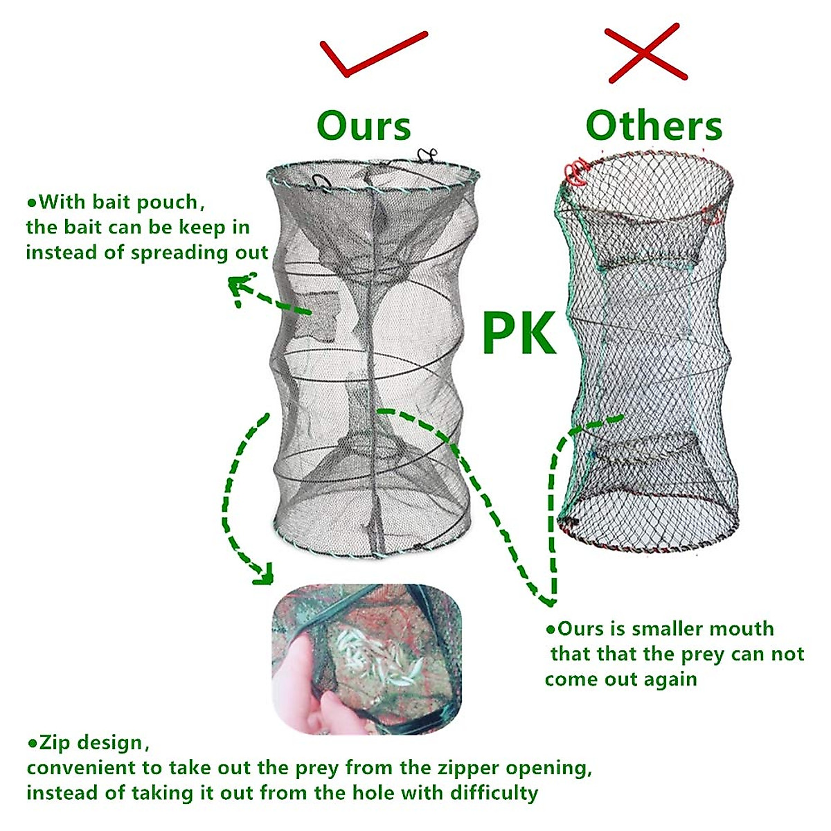 Fishing Bait Trap,2 Packs Crab Trap Minnow Trap Crawfish Trap Lobster Shrimp Collapsible Cast Net Fishing Nets Portable Folded Fishing Accessories,12.6X20.1inches