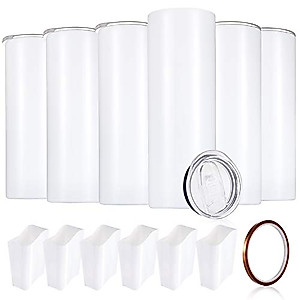 stonechic Sublimation White Straight Skinny Tumbler 20oz for Heat Transfer,Sublimation Blanks, Double Wall Insulated Tumbler with Heat Resistant Tape & Shrink Wrap Sleeve | Vinyl DIY Gifts - 6 Pack