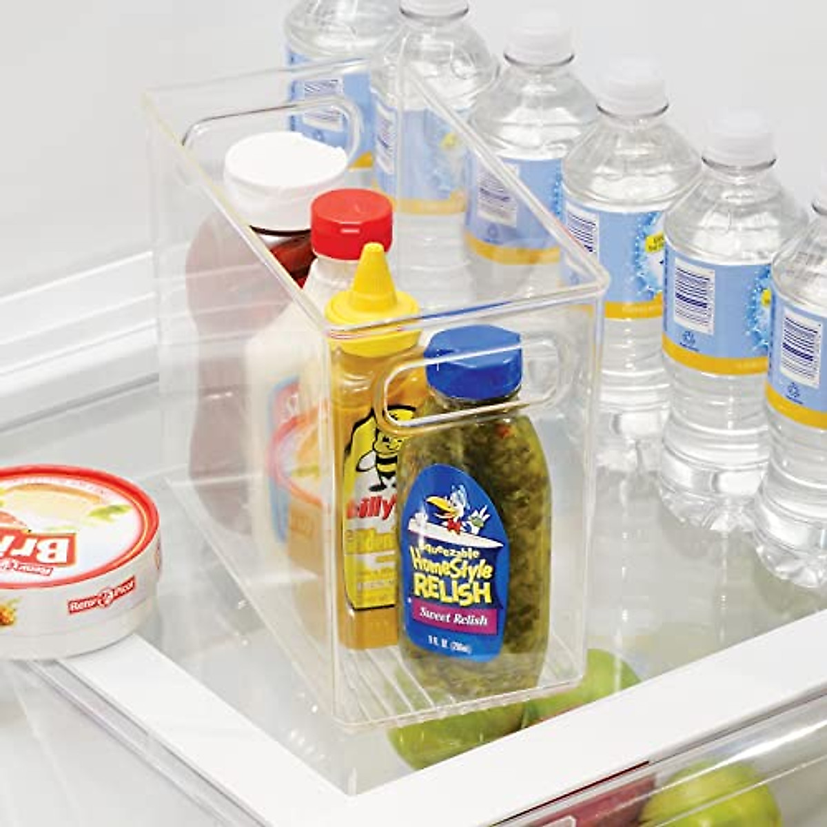 mDesign Plastic Tall Food Storage Organization Container Bin with Handles for Kitchen, Pantry, Cabinet, Fridge/Freezer, Countertop - Organizer for Snacks/Appliances, Ligne Collection, 2 Pack, Clear